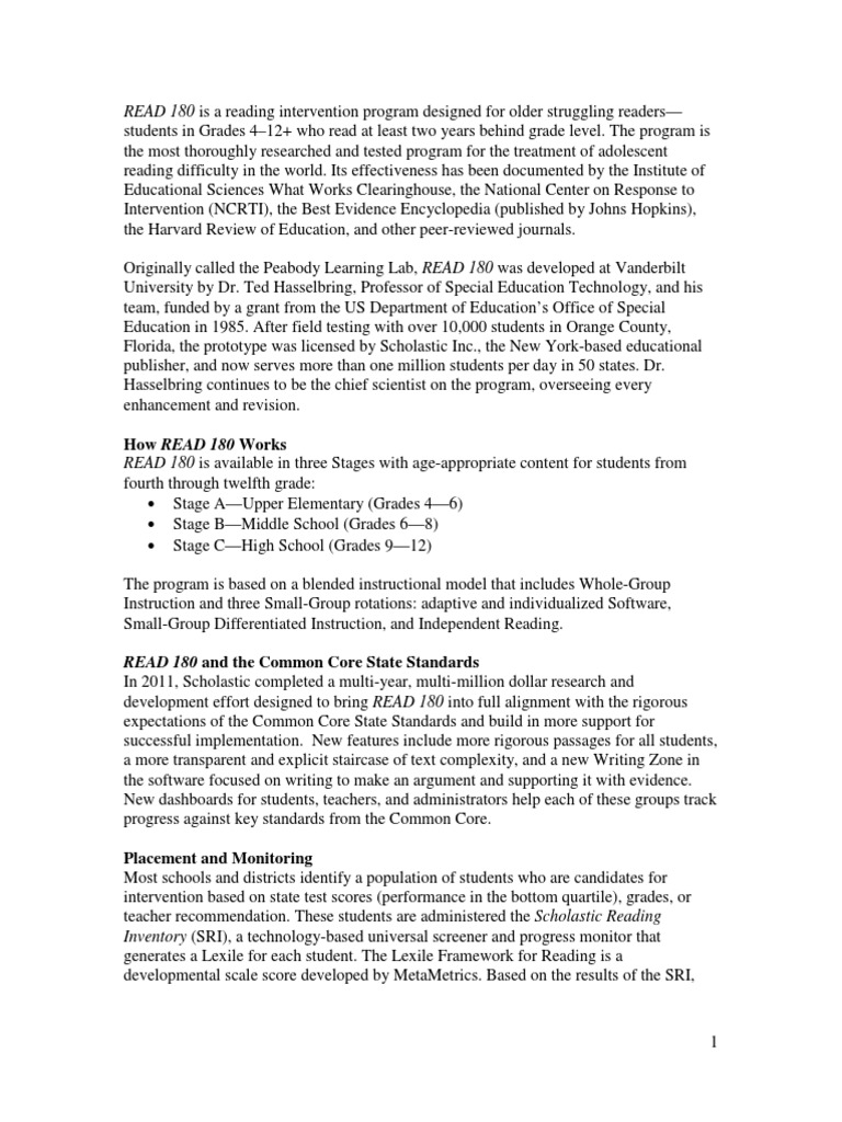 A Comprehensive Overview of the READ 180 Intervention Program ...