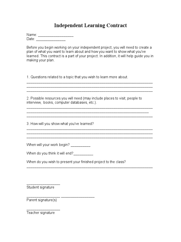 Independent Learning Contract | PDF
