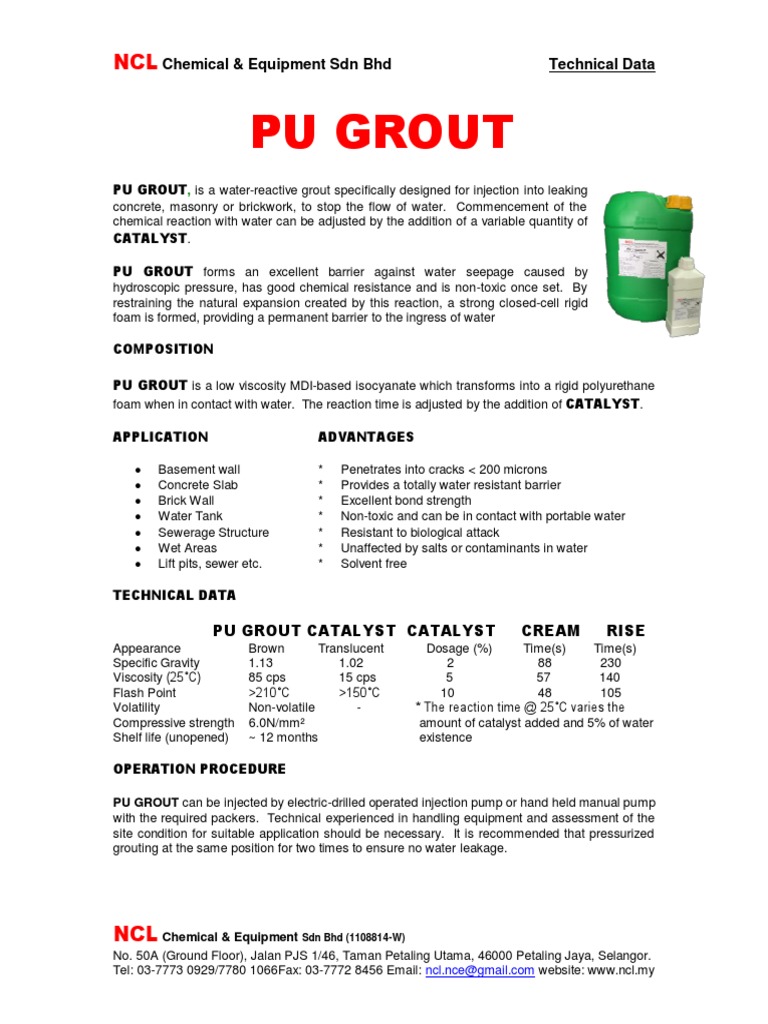 2_NCL -PU Grout.pdf | Water | Concrete