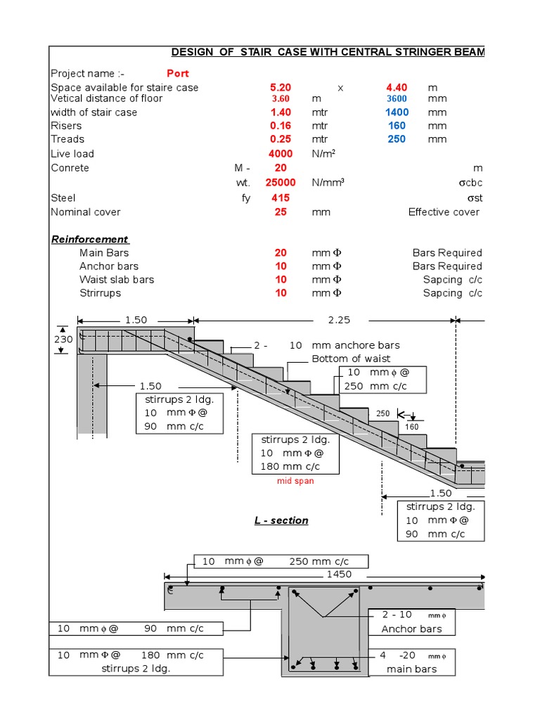 Design of Stair Case With Central Stringer Beam | PDF | Stairs | Building