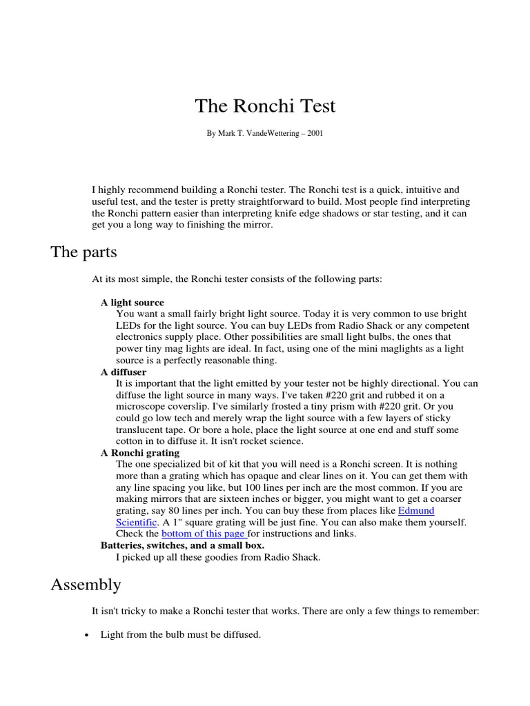 The Ronchi Test | PDF | Mirror | Electromagnetic Radiation