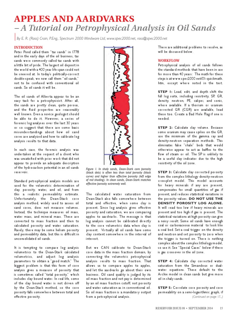 A Tutorial On Petrophysical Analysis in Oil Sands | PDF | Porosity ...