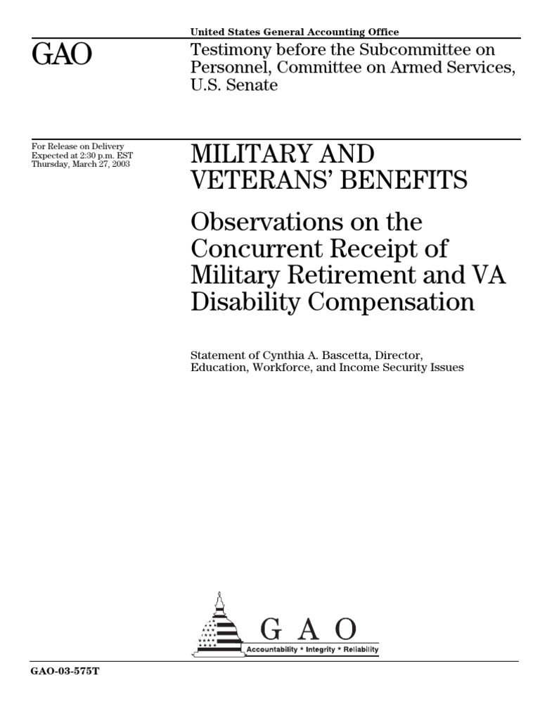 Military and Veterans' Benefits Observations On The Concurrent Receipt ...