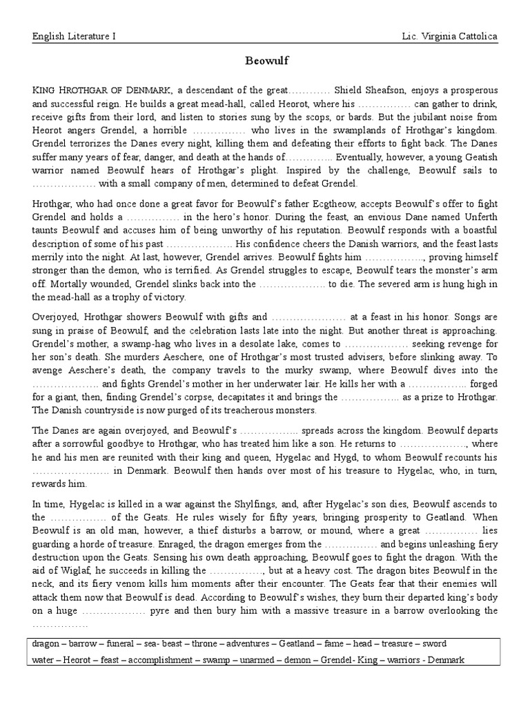 Beowulf Plot Exercise | PDF | Beowulf | Old English Poems