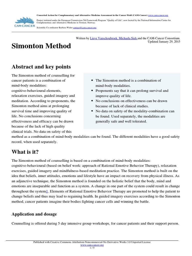 The Simonton Method of Counselling For Cancer | PDF | Psychotherapy ...