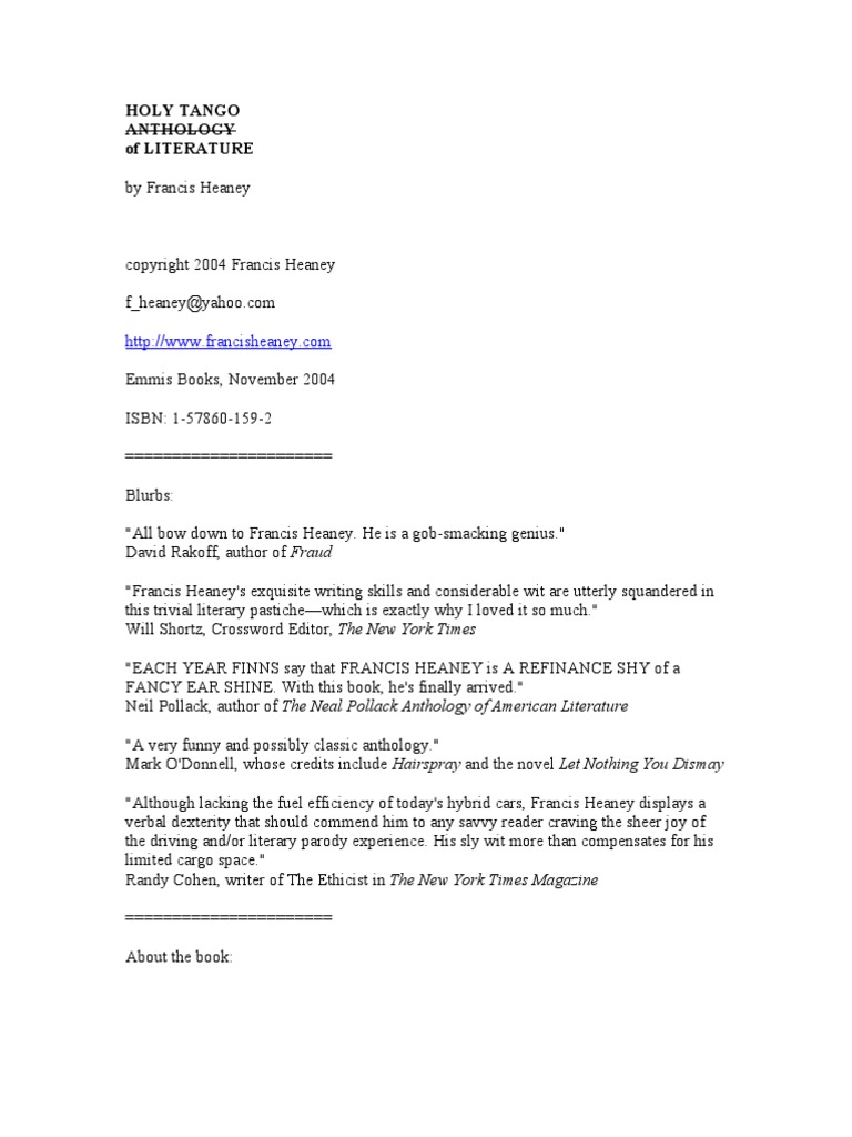 Holy Tango of Literature | PDF | Books | Publishing