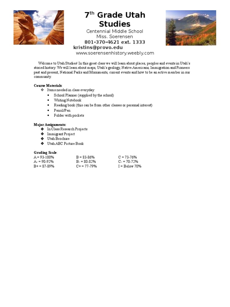 7th Grade Utah Studies Overview | PDF | Homework | Communication