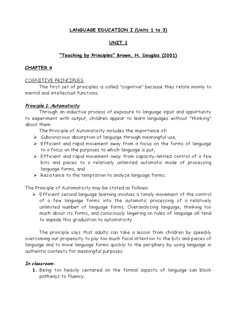 Summary On Teaching by Principles Brown | PDF | Second Language ...