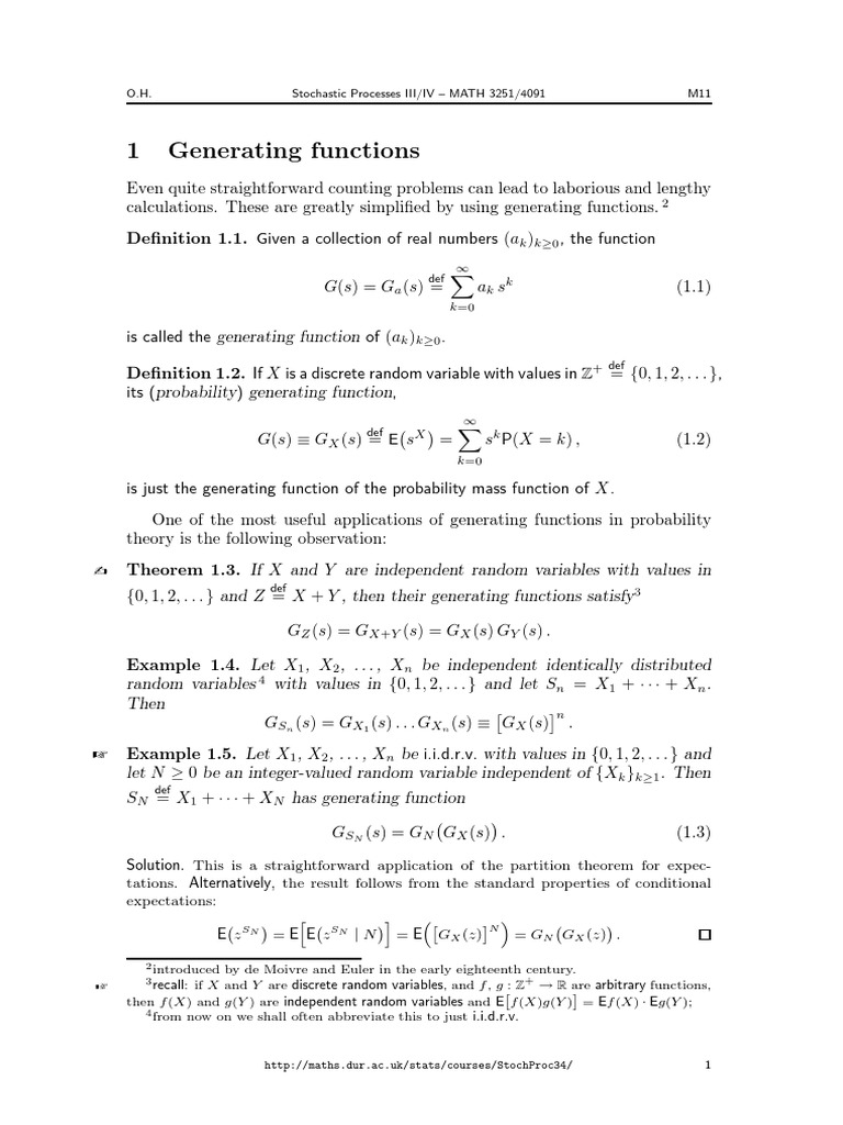 Generating Functions | Download Free PDF | Expected Value | Probability Distribution