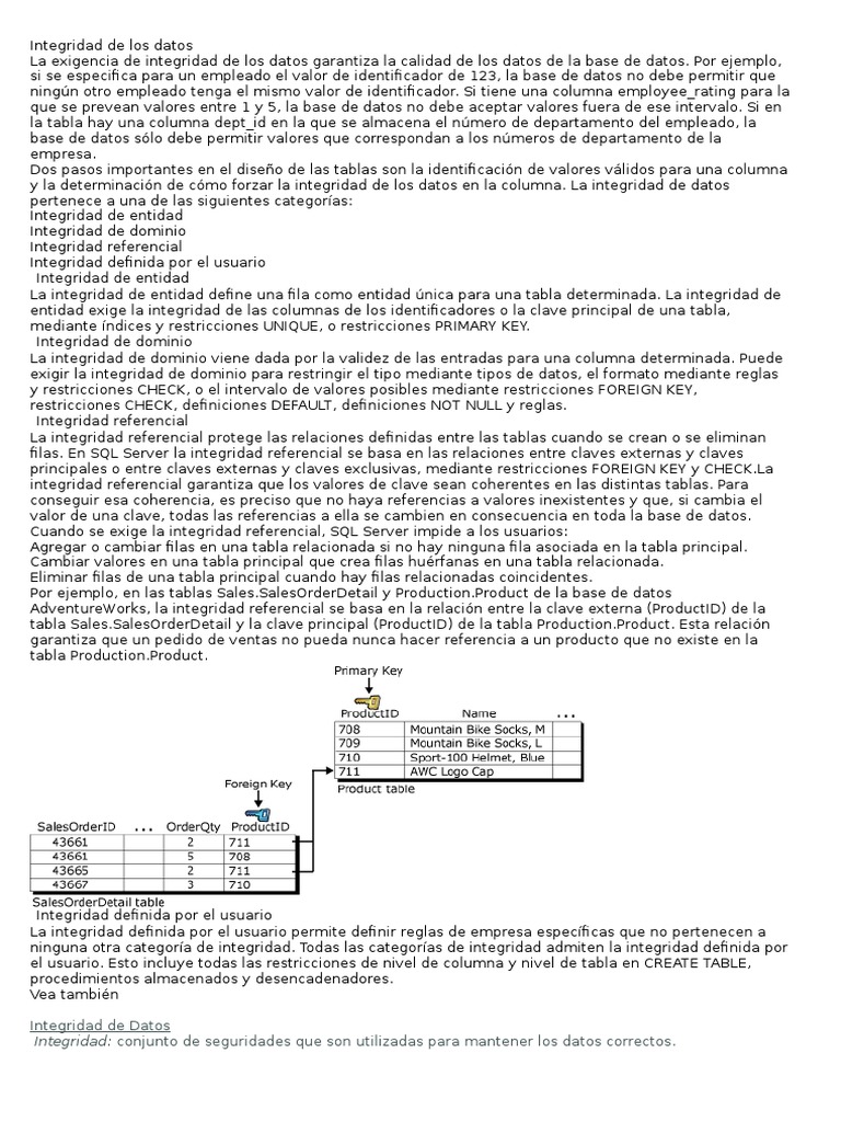 Integridad de Los Datos | PDF | Tabla (base de datos) | Base de datos ...