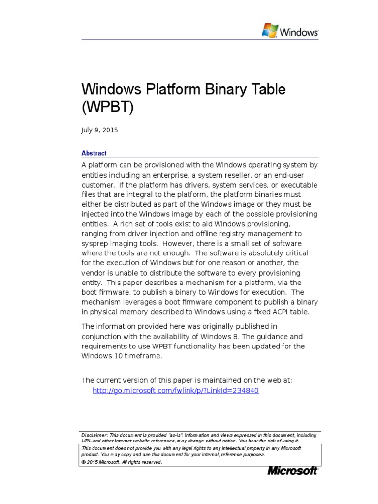 Windows Platform Binary Table | PDF | Booting | Operating System