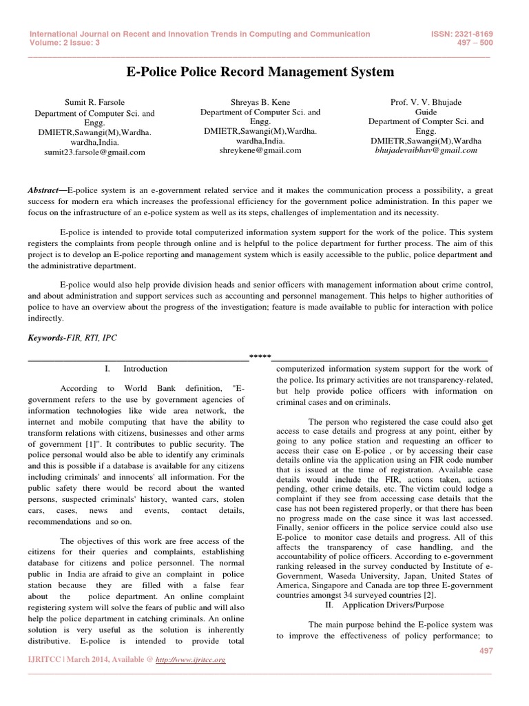 E-Police Police Record Management System | PDF | E Government | Police
