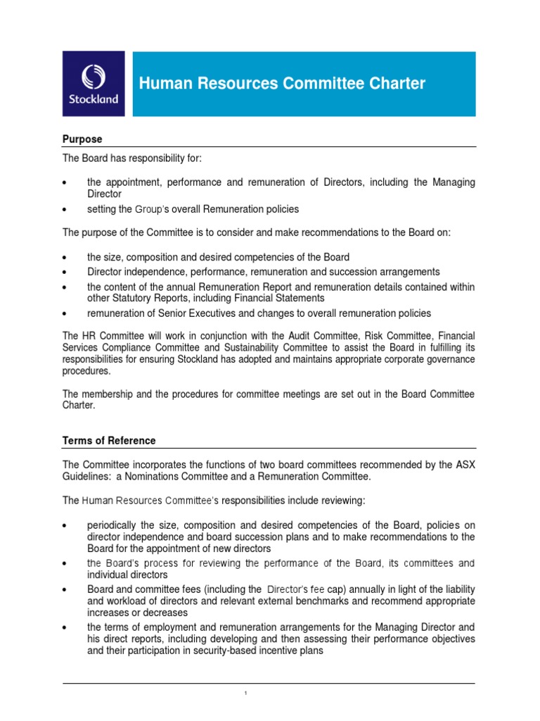 Stockland HR Committee Charter | Government Information | Justice