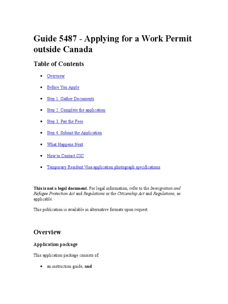 Applying For A Work Permit Outside Canada Guide | PDF | Academic Degree ...