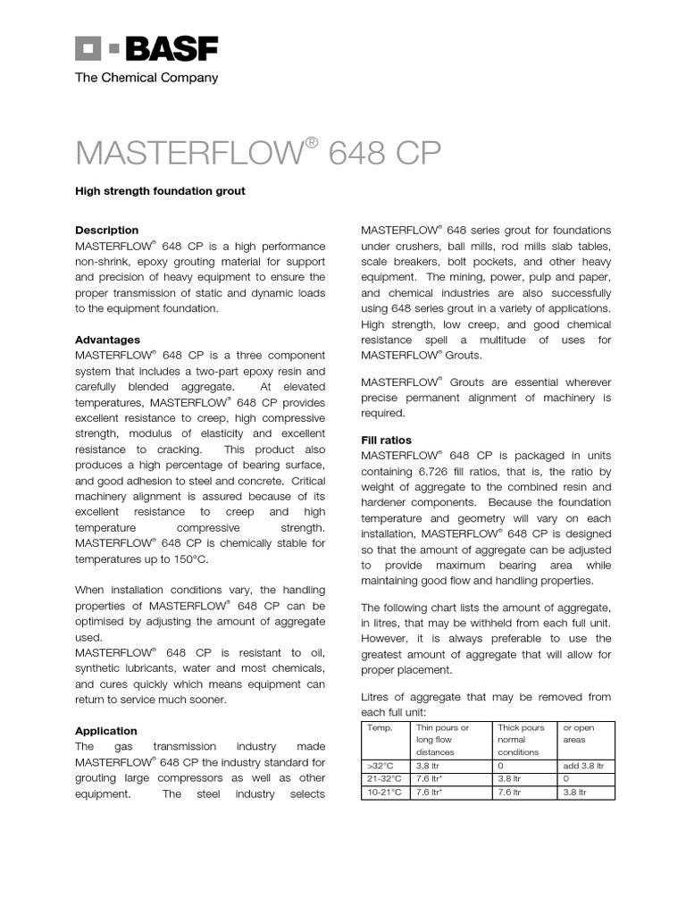 Masterflow 648 CP Grout | PDF | Epoxy | Concrete