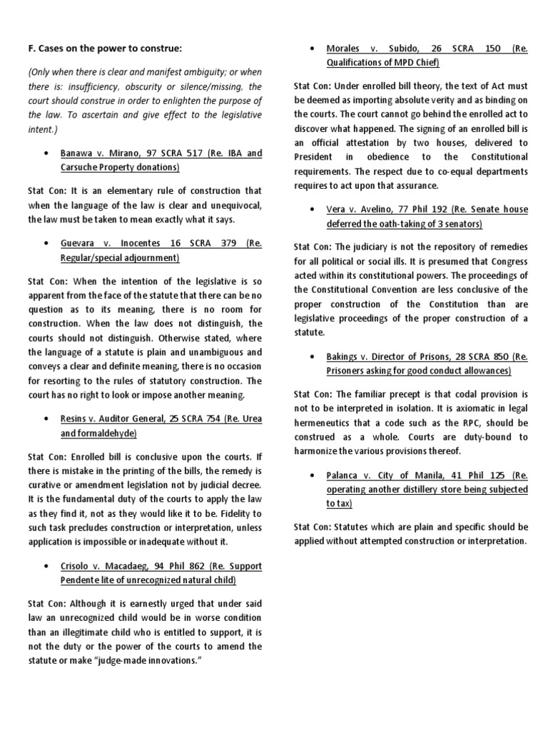 Stat Con Cases Re. Power To Construe. | PDF | Statutory Interpretation ...