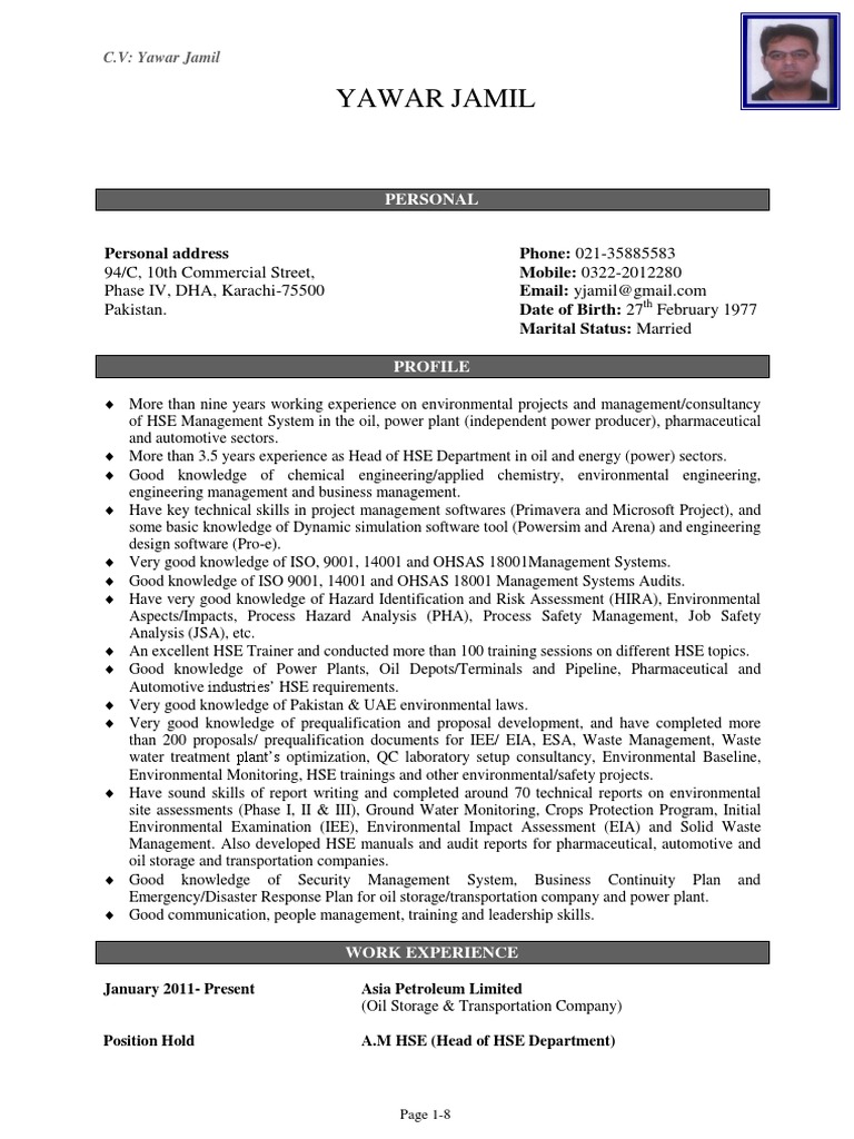 Sample Resume For HSE Supervisor | PDF | Environmental Impact ...