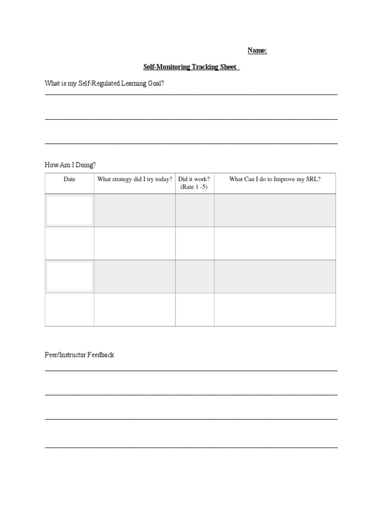 Self-Monitoring Tracking Sheet - Word | PDF