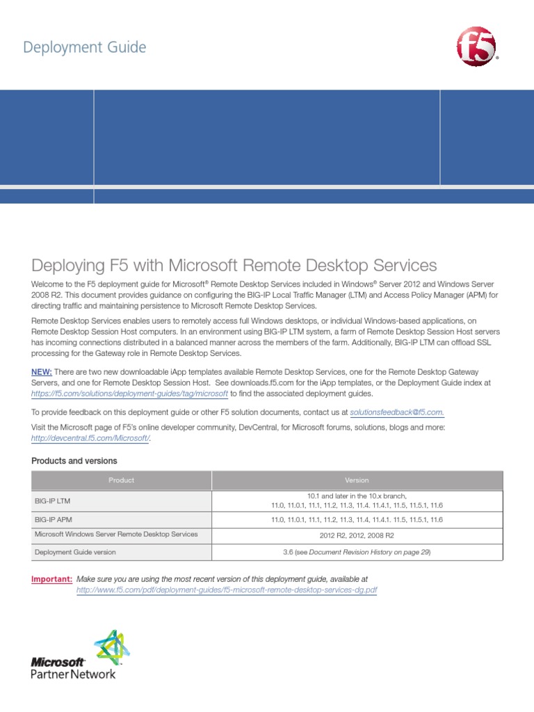 f5 Microsoft Remote Desktop Services DG | PDF | Remote Desktop Services ...