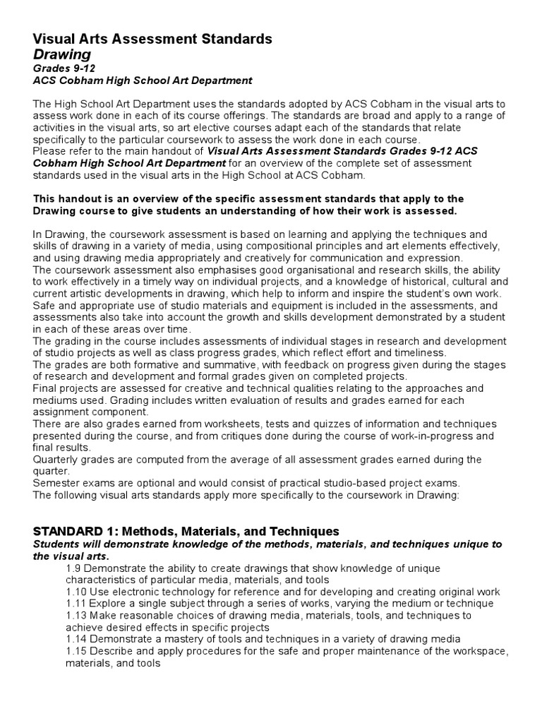 Assessment Standards Drawing | PDF | Educational Assessment | Drawing