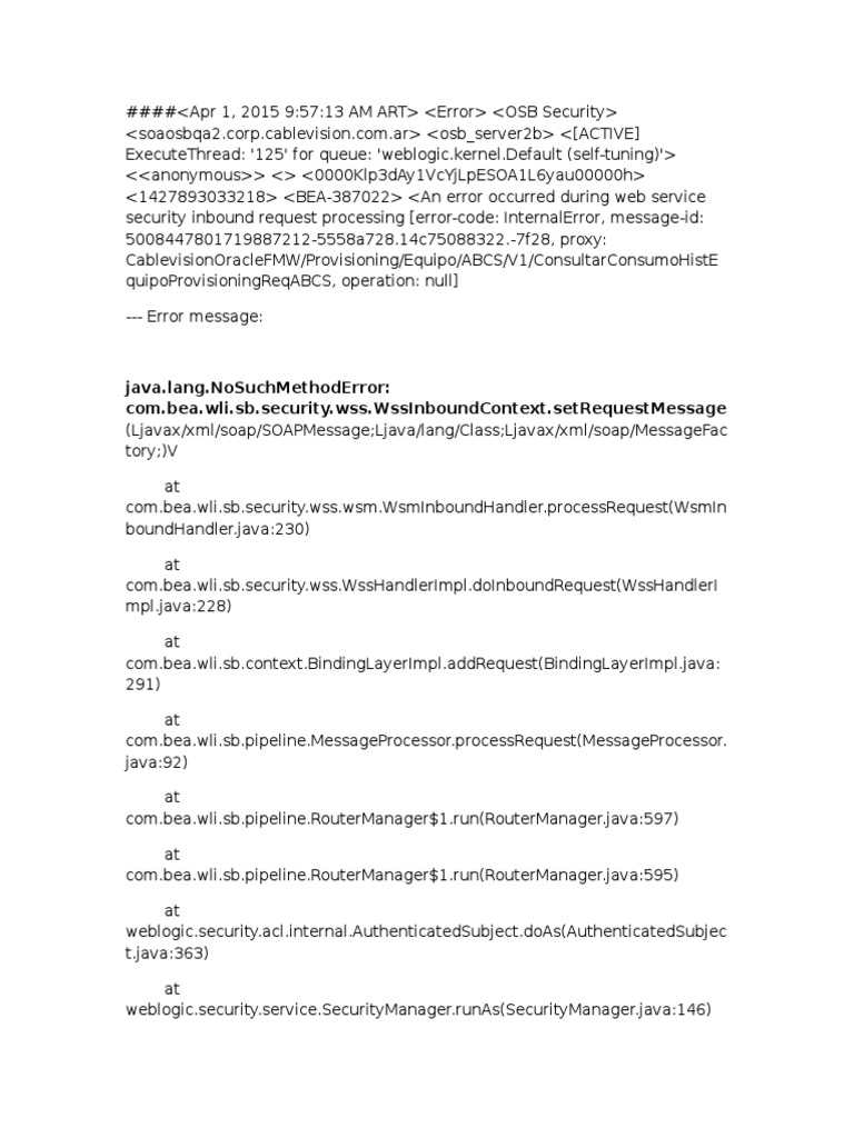 Error Log Document Detailing Soap Security Error During Web Service Request Processing Pdf 