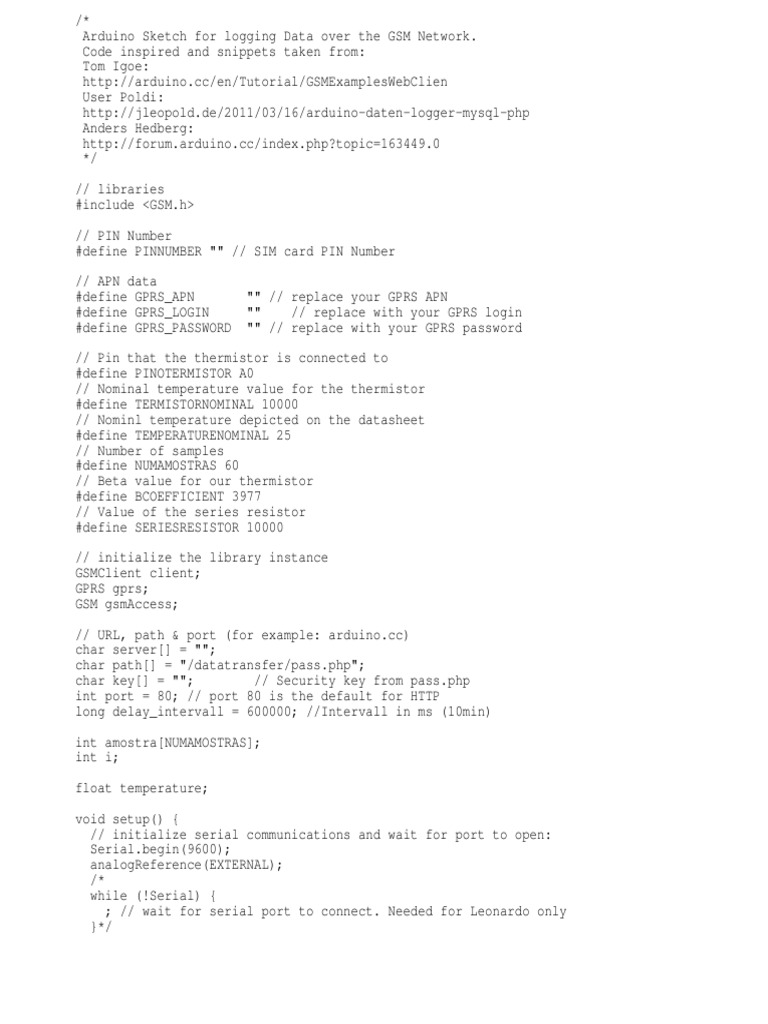 Arduino GSM Data Logger Code | PDF | Hypertext Transfer Protocol ...