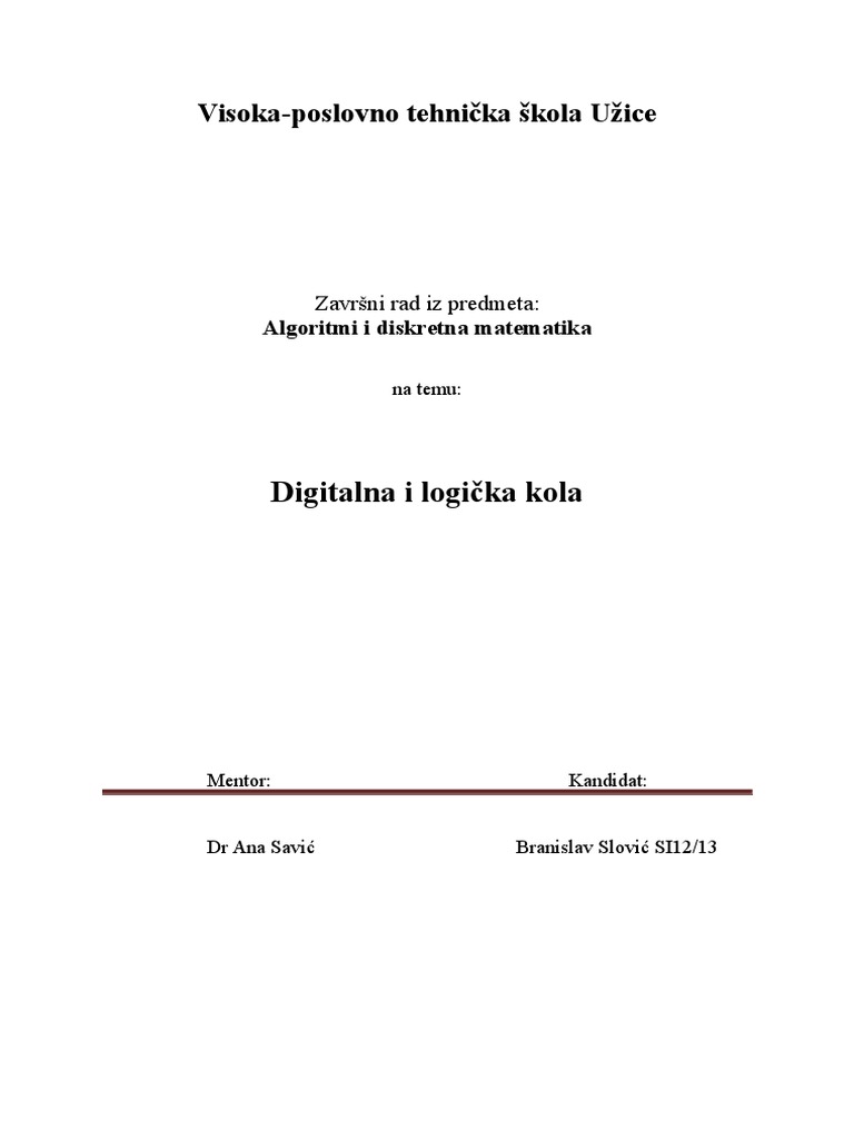 Digitalna I Logicka Kola Seminarski | PDF