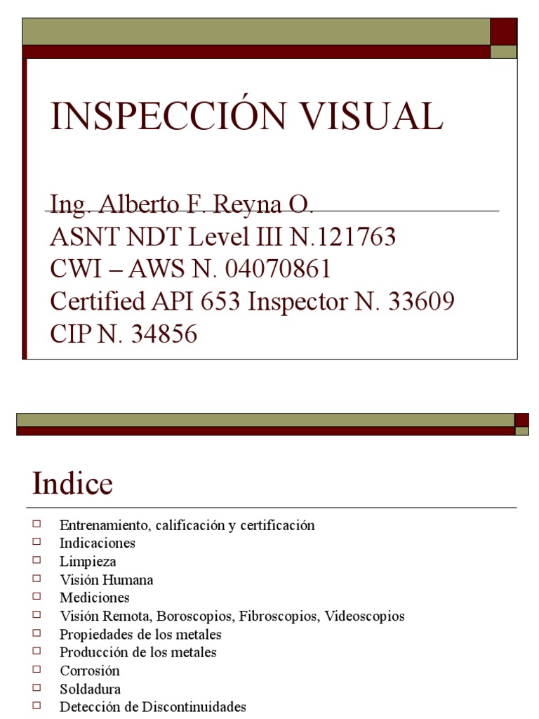 Inspección Visual y NDT: Capacitación y Métodos | PDF | Ojo humano ...