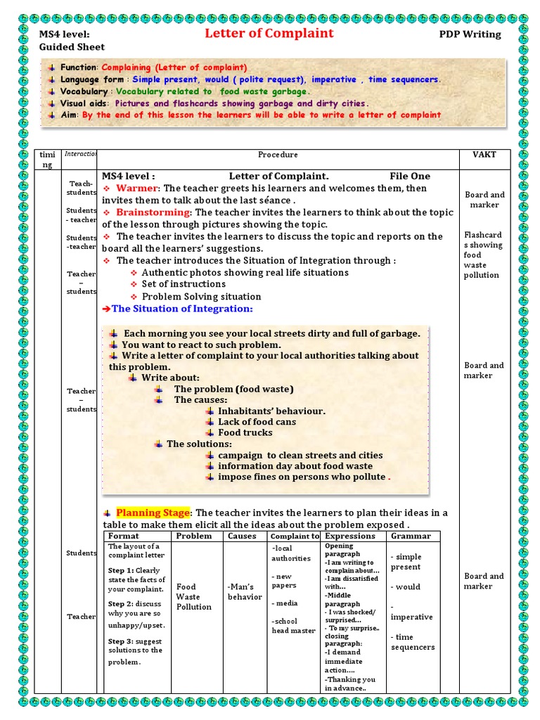 MS4 Level Letter of Complaint | PDF | Lesson Plan | Pedagogy