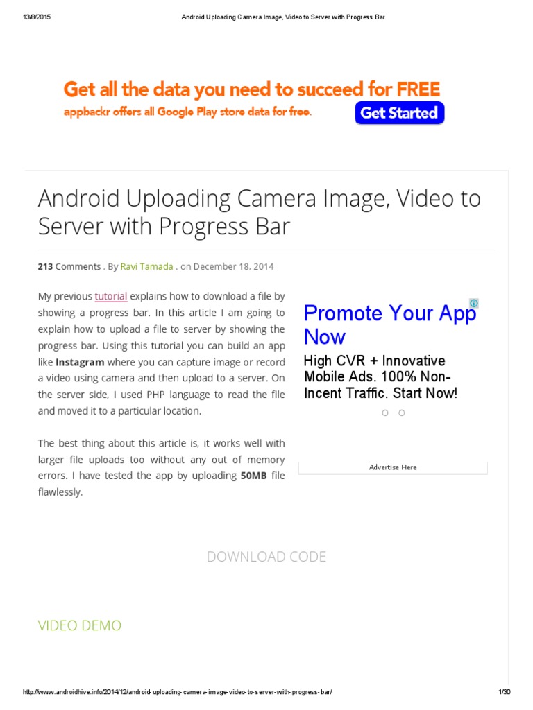 Android Uploading Camera Image, Video To Server With Progress Bar PDF | PDF | Android (Operating ...