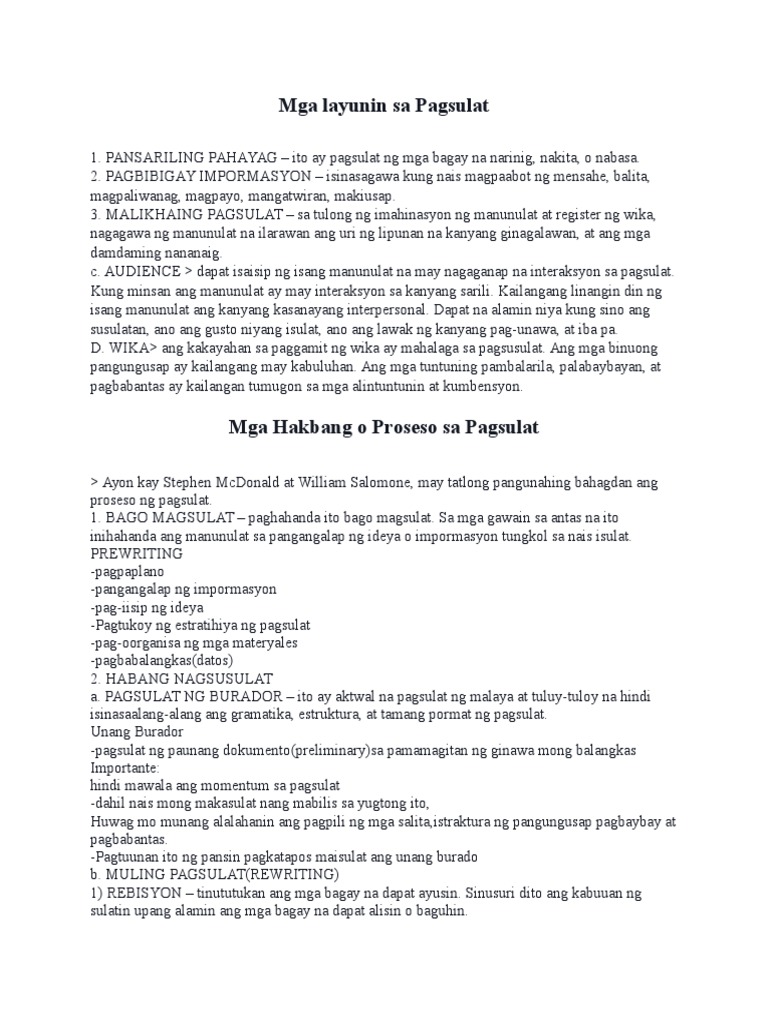 Mga Layunin Sa Pagsulat | PDF