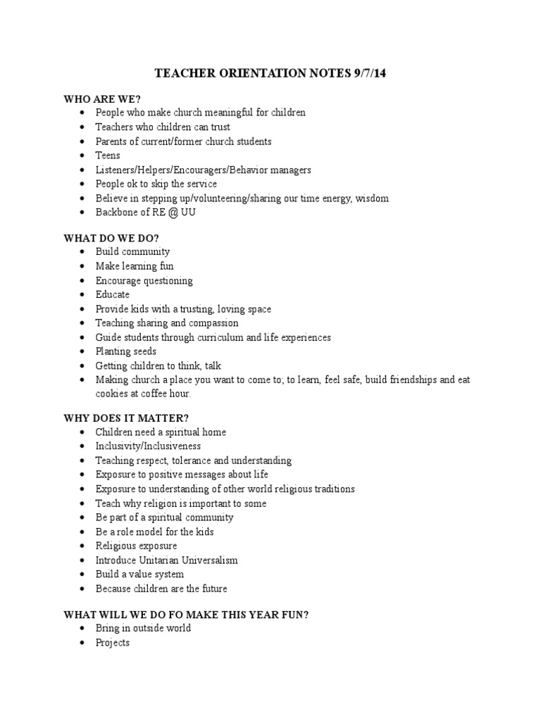 Teacher Orientation Notes 9 | PDF