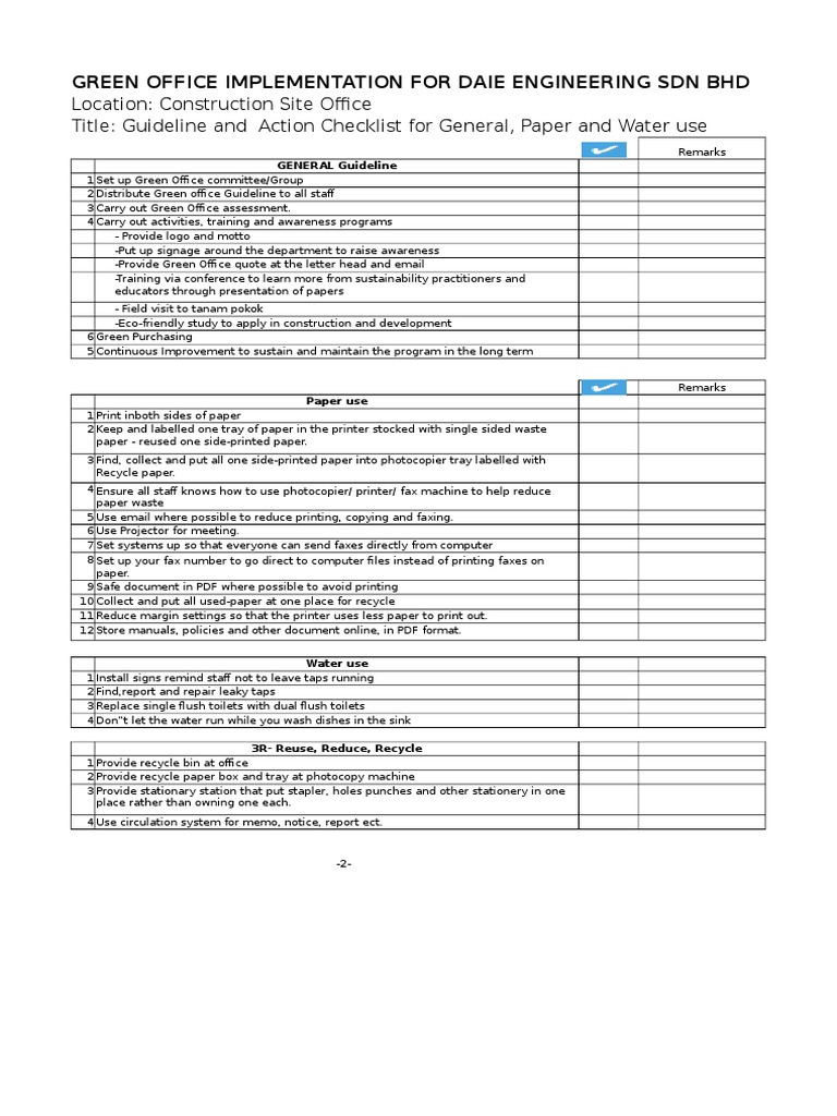 2.0 Green Office Check List&Guideline | PDF | Fax | Photocopier