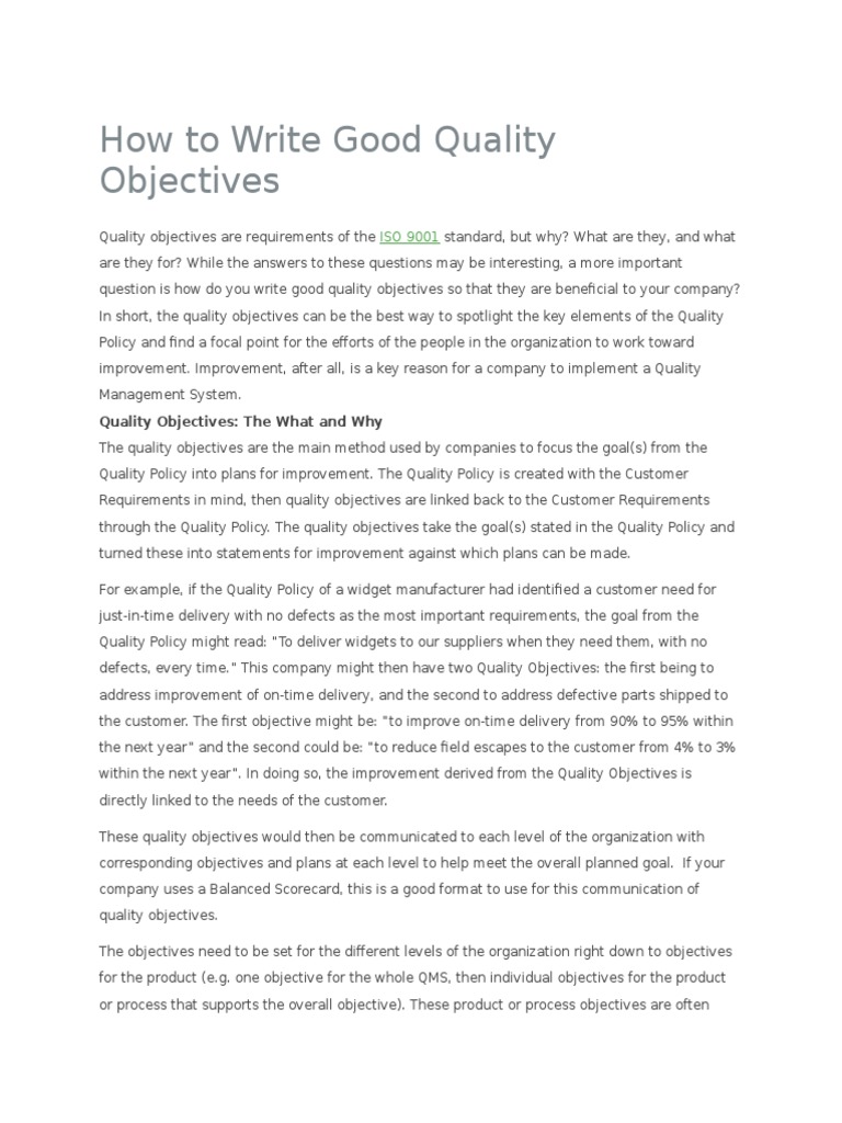 How To Write Good Quality Objectives | PDF | Goal | Performance Indicator