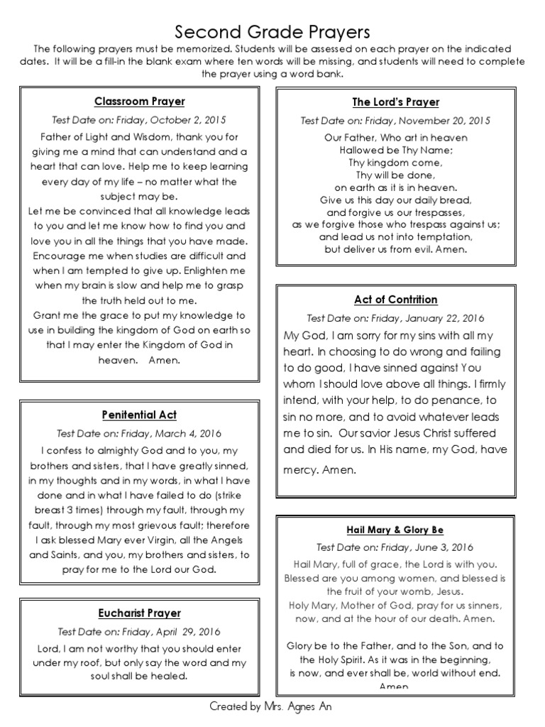 Second Grade Prayers | PDF | Penance | Lord's Prayer