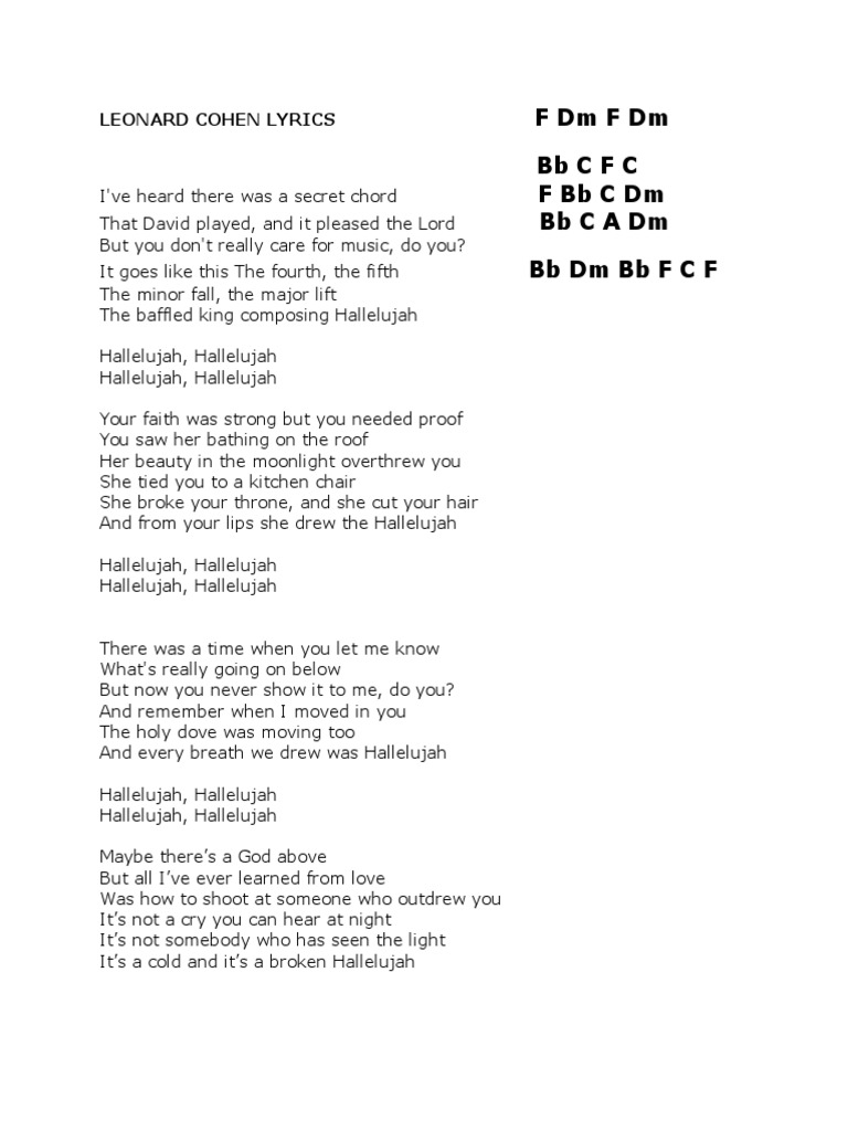 Leonard Cohen's Hallelujah Lyrics | PDF