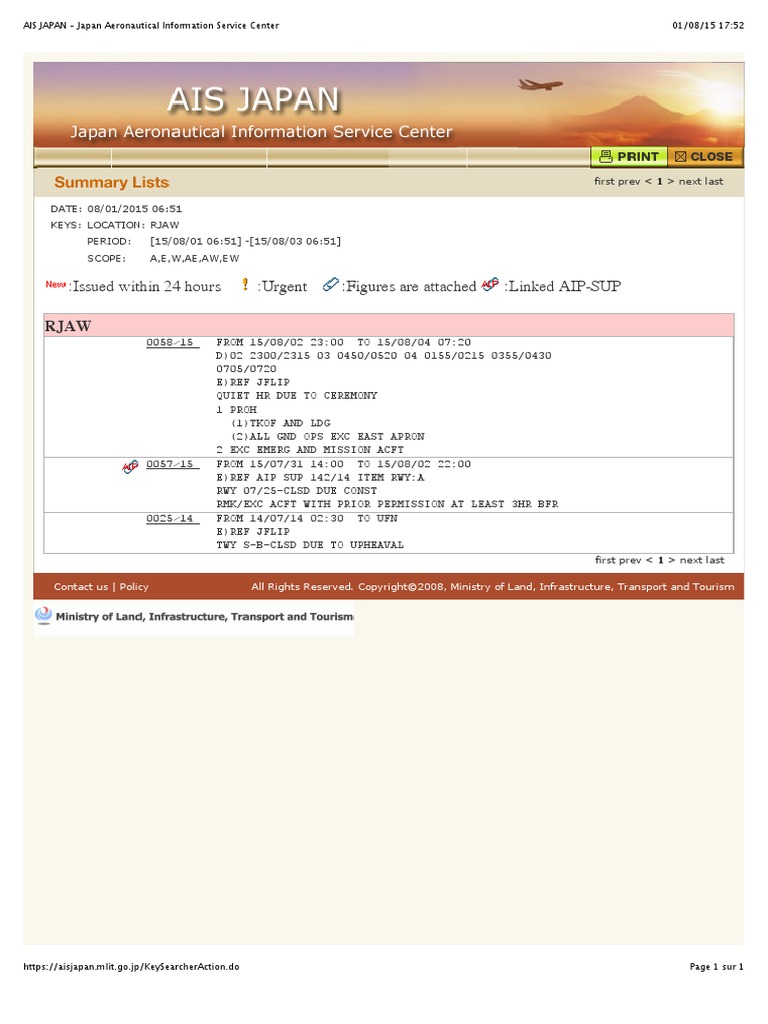 AIS JAPAN - Japan Aeronautical Information Service Center PDF | PDF