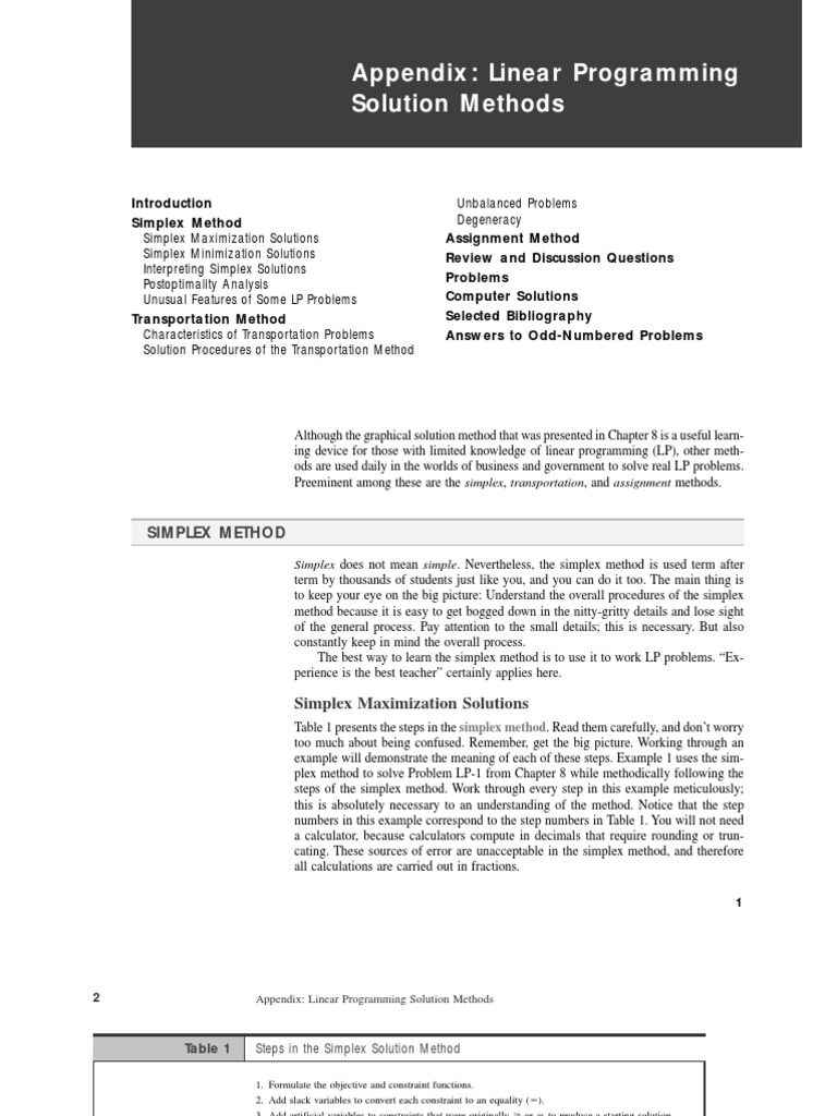 Appendix: Linear Programming Solution Methods | PDF | Mathematical ...