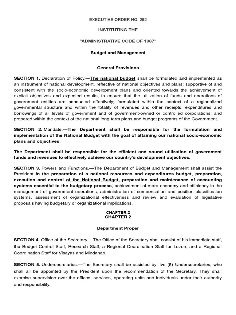 Instituting The "Administrative Code of 1987 : Executive Order No. 292 ...