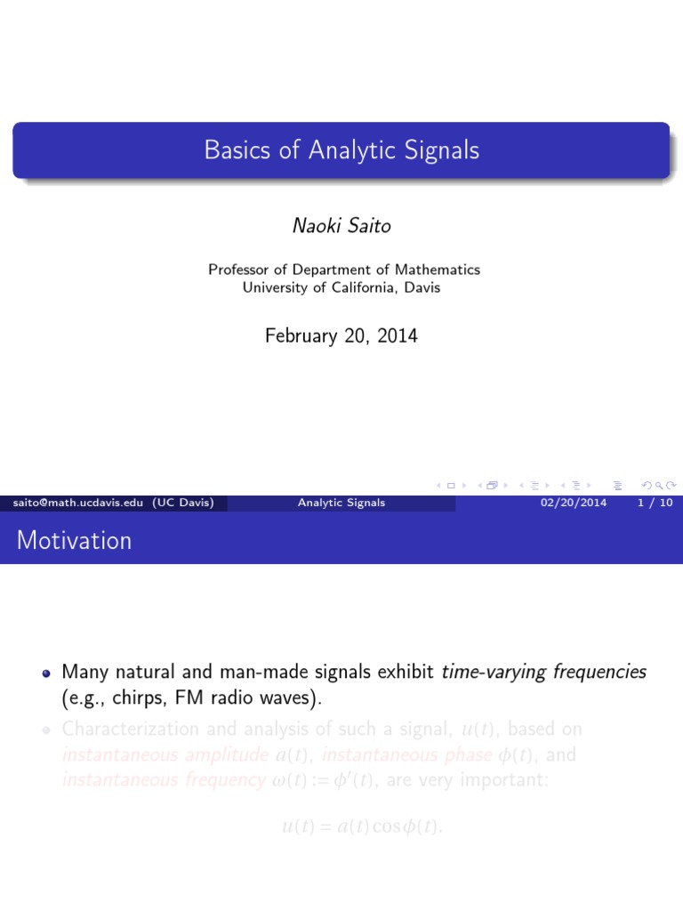 Basics of Analytic Signals: Naoki Saito | PDF | Trigonometric Functions ...