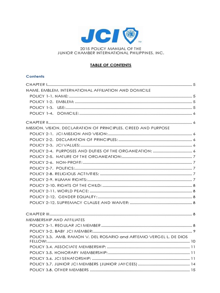 JCI Philippines 2015 Policy Manual | PDF | Oath Of Office | United ...