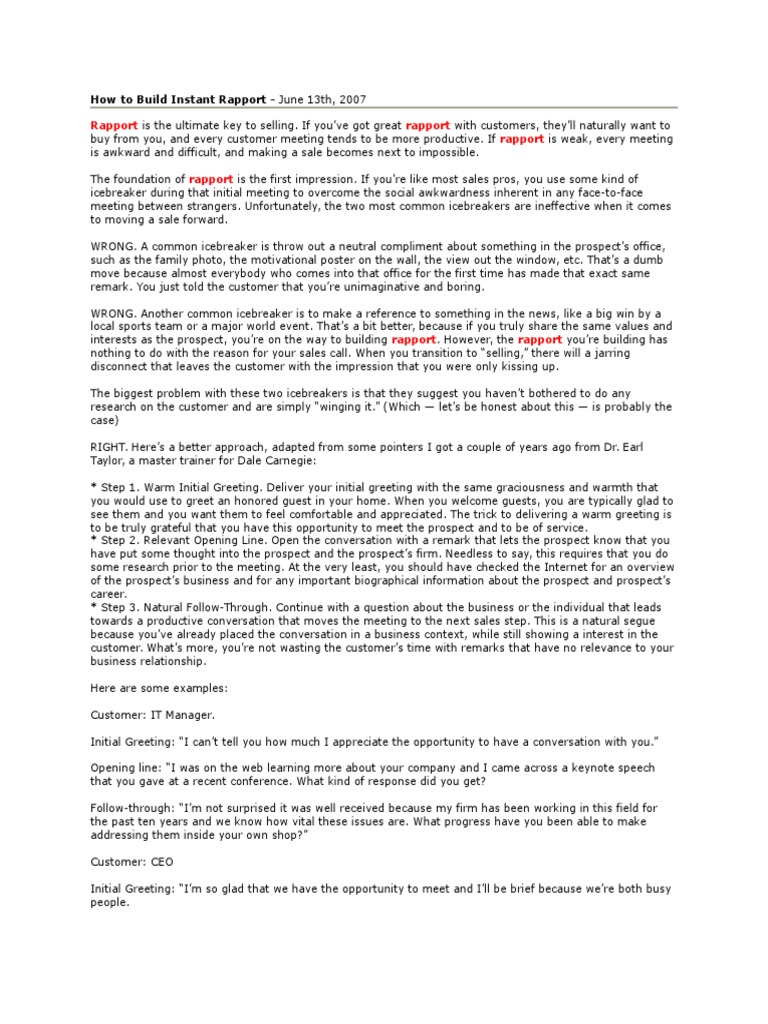 How To Build Instant Rapport | PDF | Body Language | Communication