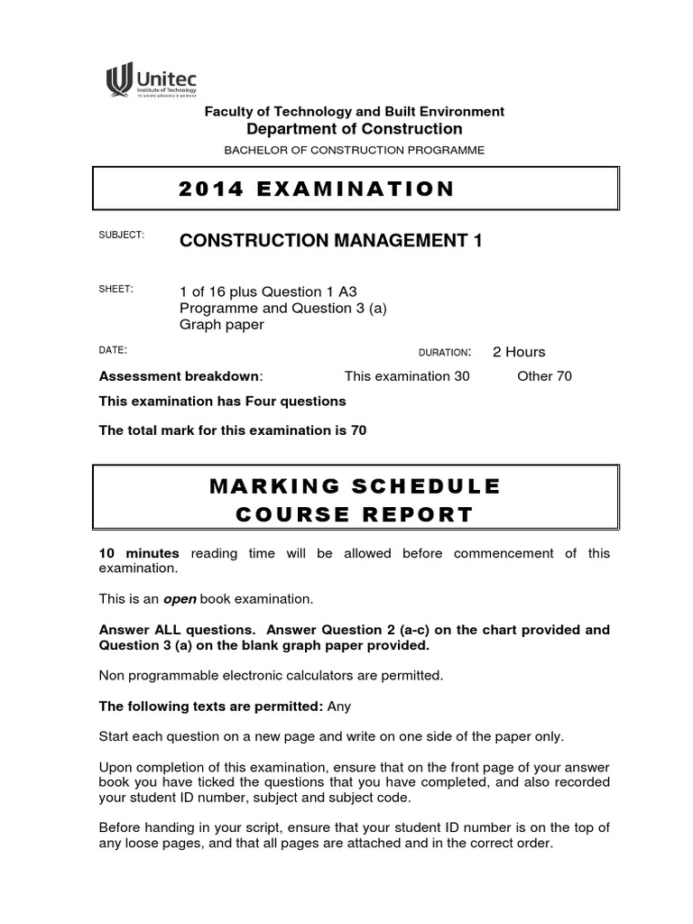 Exam Marking Schedule | PDF | Test (Assessment) | Construction Management