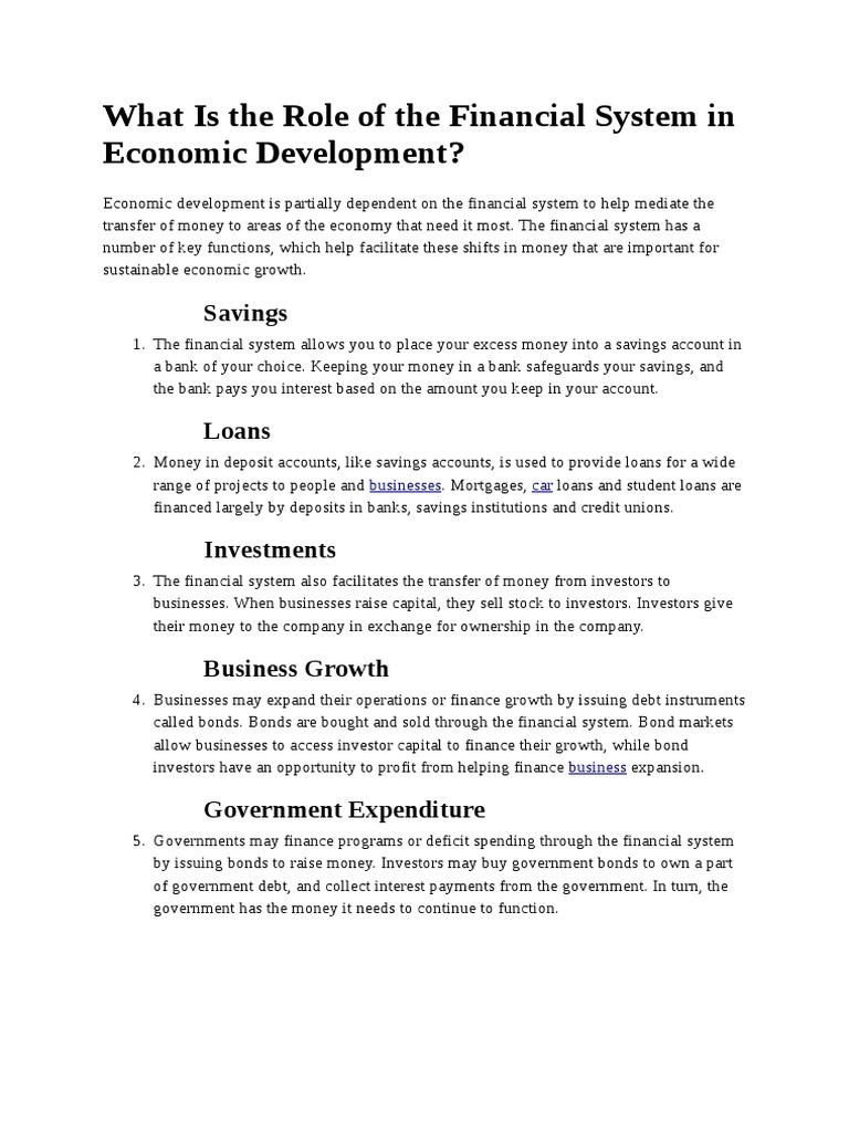 What Is The Role of The Financial System in Economic Development | PDF ...