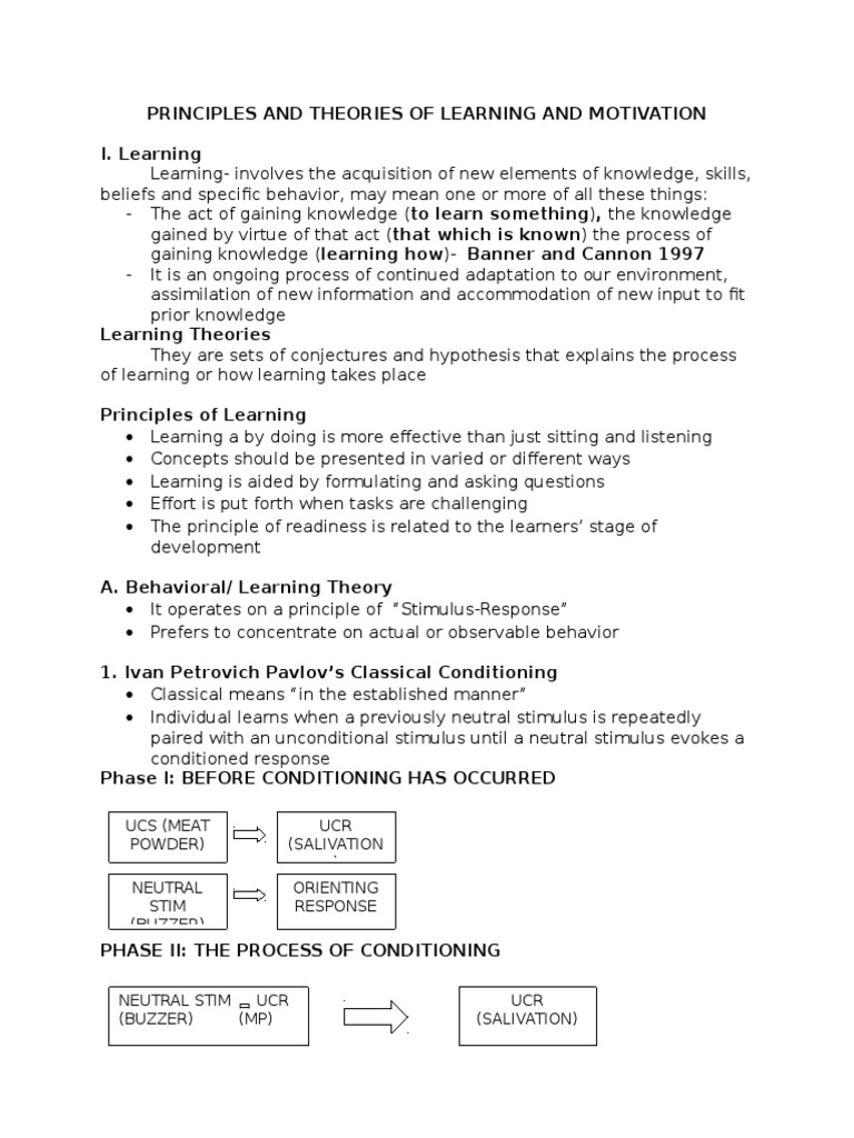 Principles and Theories of Learning and Motivation | PDF ...