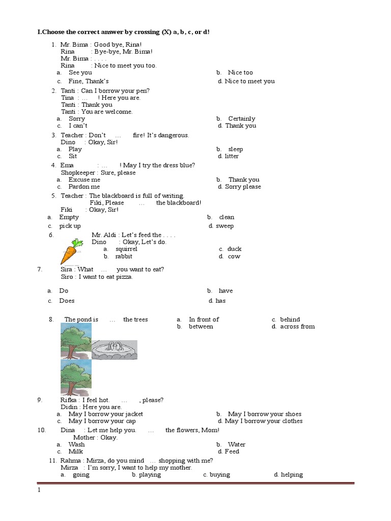 I.Choose The Correct Answer by Crossing (X) A, B, C, or D! | Download ...