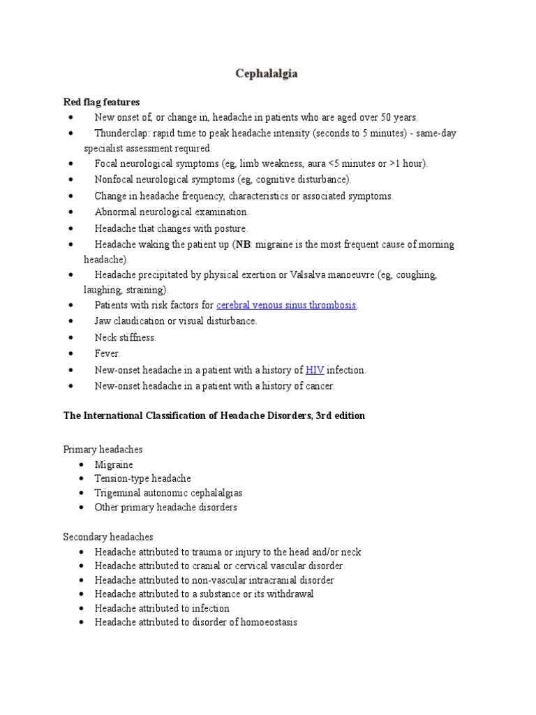 Cephalalgia: Red Flag Features | PDF | Migraine | Headache