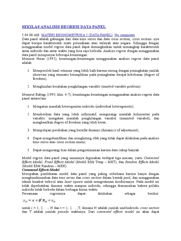 Sekilas Analisis Regresi Data Panel | PDF