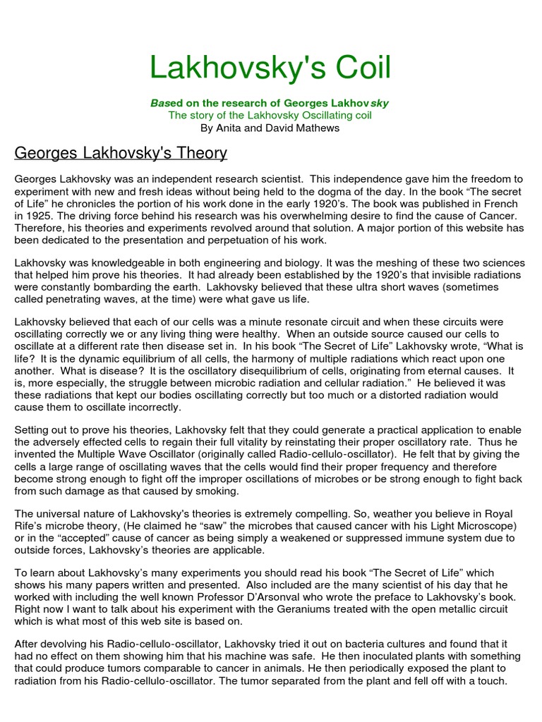 Lakhovsky Coil Necklace | PDF | Radiation | Microorganism