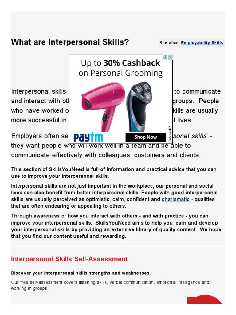 What Are Interpersonal Skills | PDF | Interpersonal Relationships ...